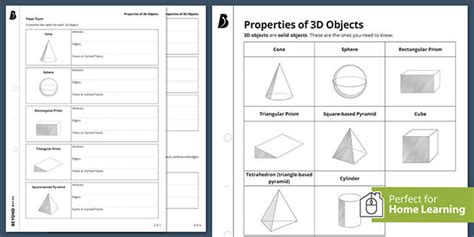 Properties Of 3D Objects Worksheet Teacher Made Twinkl