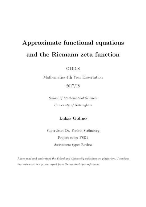 Pdf Approximate Functional Equations And The Riemann Zeta Function