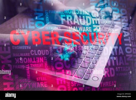 Woman Using Laptop With Colorful Vr Cyber Security Interface Cyber