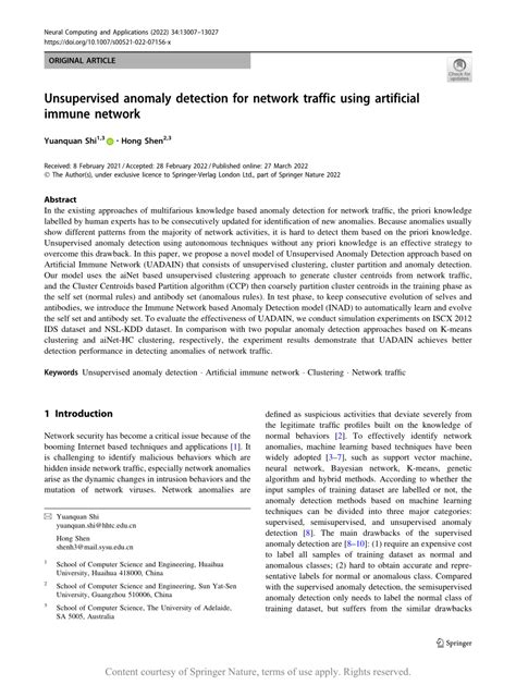 unsupervised anomaly detection for network traffic using artificial