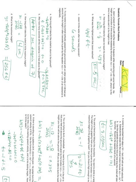 Quadratic Problem Solving Key Pdf