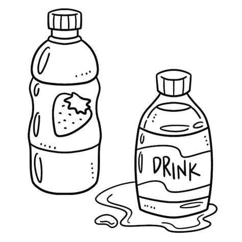 Agua Embotellada Y Jugo Aislado Página Para Colorear Vector Premium