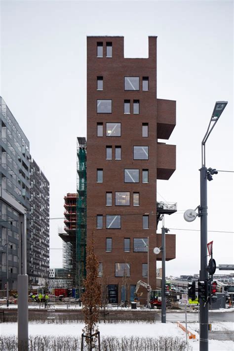 Red Brick Boxes Pop Out Of A Labs Narrow Office Block On Oslo Waterfront