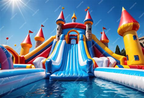 Premium Photo Inflatable Bounce Castle Playground With Slide And Pool