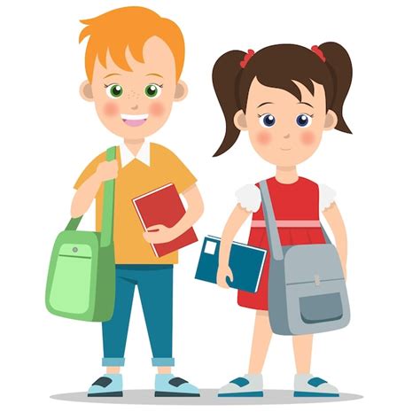 Feliz Niño Y Niña Niños Niños Vistiendo Mochila Escolar Y Libro