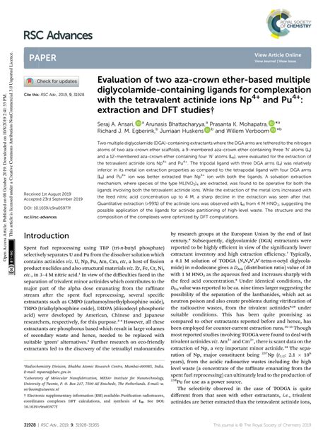 Pdf Evaluation Of Two Aza Crown Ether Based Multiple Diglycolamide