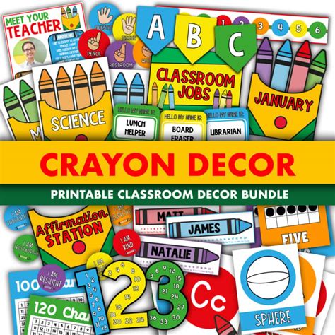 Crayon Classroom Decor Bundle Colourful Rainbow Theme Crayola By Teachbird