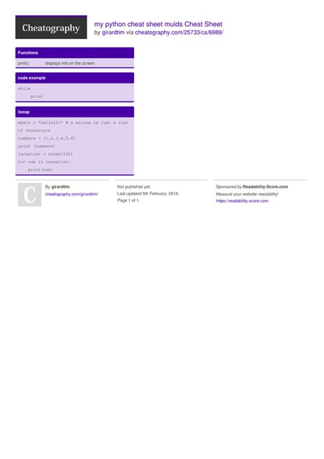 My Python Cheat Sheet Muids Cheat Sheet By Girardtim Download Free