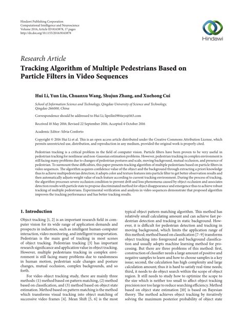 Pdf Tracking Algorithm Of Multiple Pedestrians Based On Particle Filters In Video Sequences