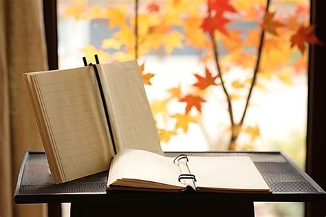 A Notebook Standing On Top While Leaves Are Changing Background Autumn Season Notebook