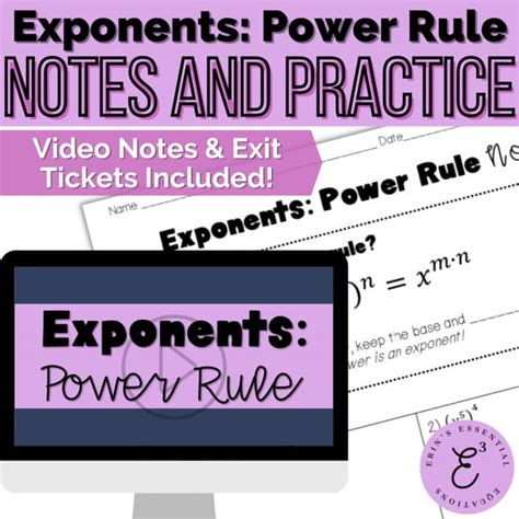 Exponents Power Rule Notes And Practice By Erins Essential Equations