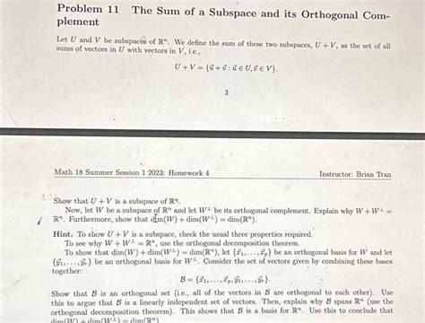 solved problem 6 the orthogonal complement is a subspace let
