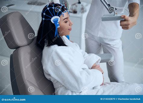 Attractive Calm Lady Undergoing An EEG Test Stock Image Image Of Conducted Center 214332879