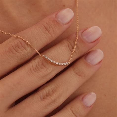 Curved Dazzling Diamond Bar Necklace 14k Curved Bar Pendant 18k White