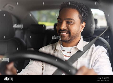 Smiling Indian Man Or Driver Driving Car Stock Photo Alamy