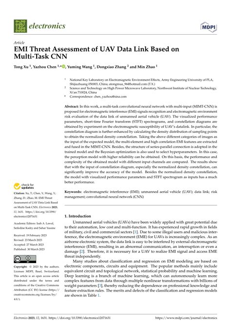 pdf emi threat assessment of uav data link based on multi task cnn