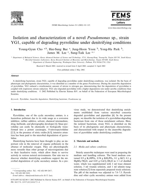 Pdf Isolation And Characterization Of A Novel Pseudomonas Sp Strain Yg1 Capable Of