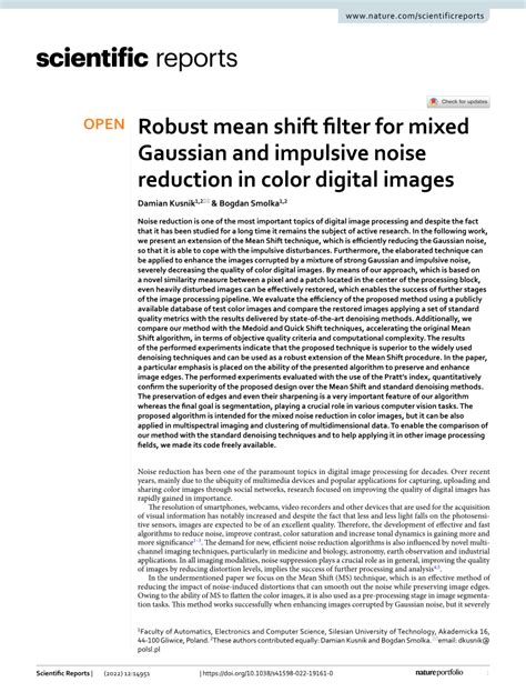 pdf robust mean shift filter for mixed gaussian and impulsive noise