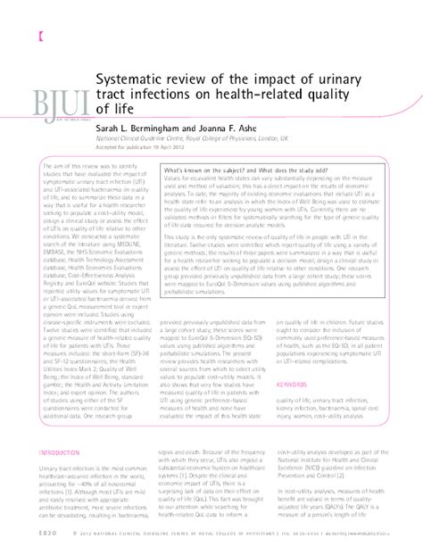 Pdf Systematic Review Of The Impact Of Urinary Tract Infections On Health Related Quality Of Life