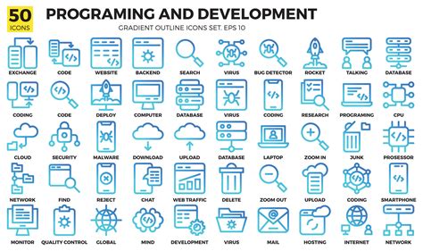 Programing And Development Gradient Outline Icons Set The Collection Includes Of Business