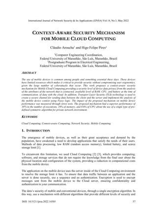 CONTEXT AWARE SECURITY MECHANISM FOR MOBILE CLOUD COMPUTING PDF