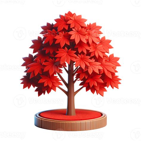 Vibrant Autumn Red Maple Tree In Minimalist 3d Art 46330478 Png