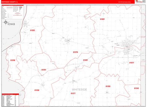 Whiteside County Il Zip Code Wall Map Red Line Style By Marketmaps