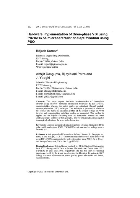 Pdf Hardware Implementation Of Three Phase Vsi Using Pic16f877a