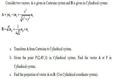 Solved Consider Two Vectors A Is Given Cartesian System And Chegg Com