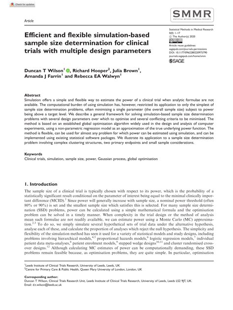 Pdf Efficient And Flexible Simulation Based Sample Size Determination