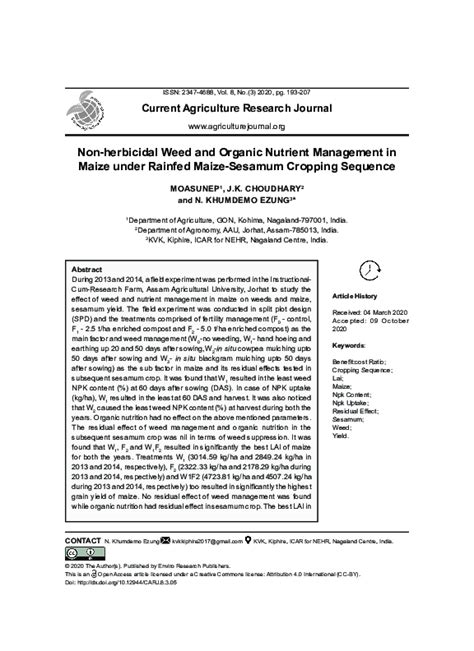 Pdf Non Herbicidal Weed And Organic Nutrient Management In Maize