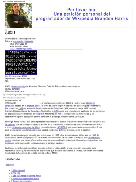Ascii Wikipedia La Enciclopedia Libre Pdf Ascii Tipografía