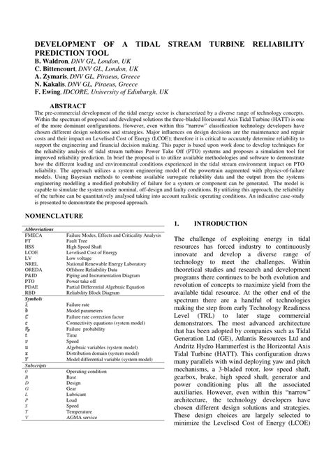 PDF DEVELOPMENT OF A TIDAL STREAM TURBINE RELIABILITY PREDICTION TOOL