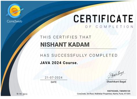 Nishant Kadam On Linkedin I Successfully Completed A Java Course From Core2web