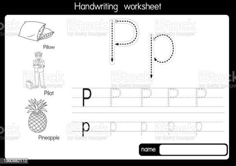 알파벳 문자 P 어퍼 케이스 또는 어린이 학습 연습 Abc에 대한 대문자의 흑백 벡터 그림 서비스에 대한 스톡 벡터 아트 및 기타 이미지 서비스 일러스트레이션 가방