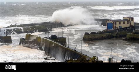 St Abbs Harbour St Abbs Berwickshire Scotland Uk Photograph Taken During Storm Babet On