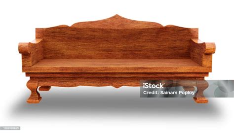 고립 된 흰색 배경에 나무로 만든 빈티지 소파 또는 소파 좌석과 인테리어 가구입니다 0명에 대한 스톡 사진 및 기타 이미지