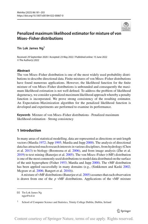 Pdf Penalized Maximum Likelihood Estimator For Mixture Of Von Mises