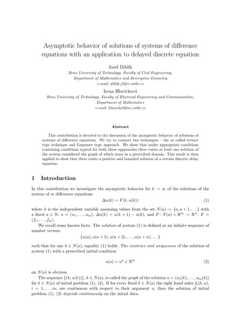 Pdf Asymptotic Behavior Of Solutions Of Delayed Difference Equations