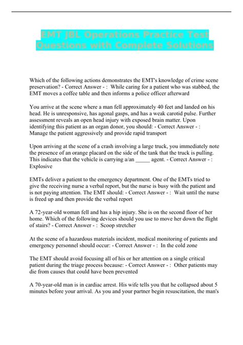 EMT JBL Operations Practice Test Questions With Complete Solutions EMT Stuvia US