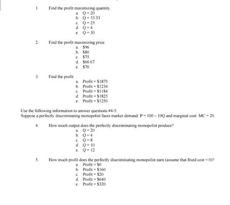 Solved Find The Profit Maximizing Quantity A Q 20 B Q 33 33
