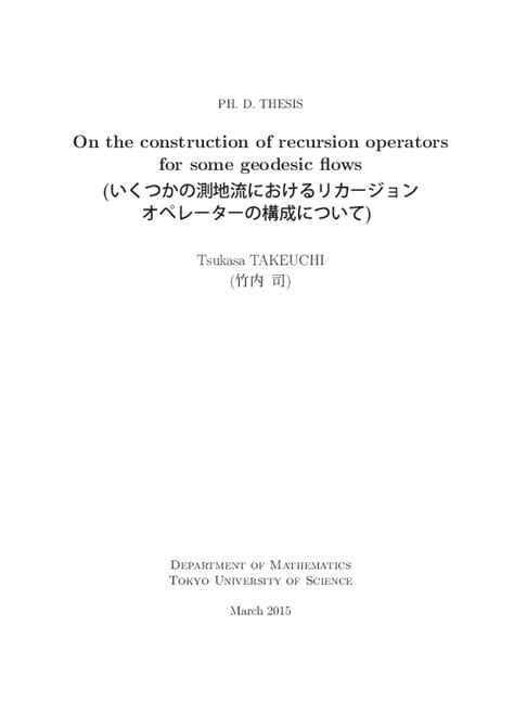 Pdf On The Construction Of Recursion Operators For Some Geodesic Flows