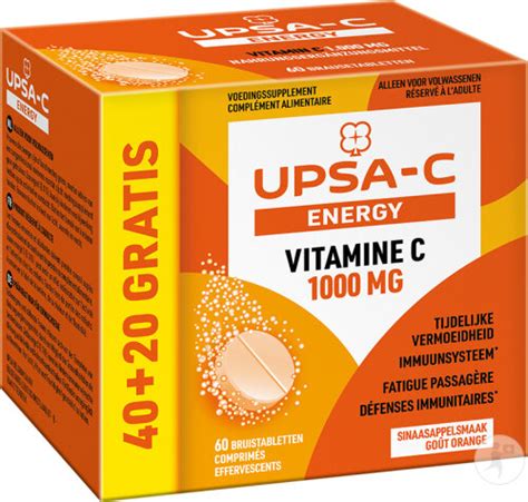 Upsa C Energy Vitamine C 1000mg Complément Alimentaire Gout Orange 60