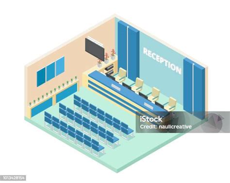 아이소메트릭 뷰 그림에서 현대 병원 리셉션 지역 인테리어 평면도에 대한 스톡 벡터 아트 및 기타 이미지 평면도 3차원 형태 등측투영법 Istock