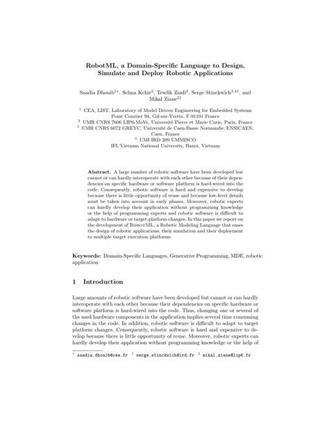 Pdf Robotml A Domain Specific Language To Design Simulate And