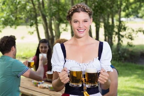 Premium Photo Pretty Oktoberfest Girl Smiling At Camera
