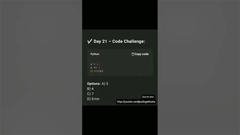 Day 21 Python Coding Challange Comments Your Answers 👇 Viralreels Coding Youtube