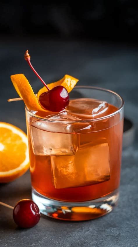 Classic Manhattan Cocktail With Rye Whiskey And Bitters An American