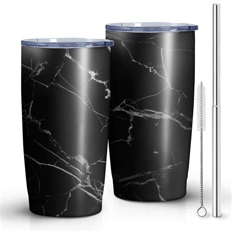 20oz Tumbler With Lid And Straw Stainless Marble Steel Vacuum Insulated
