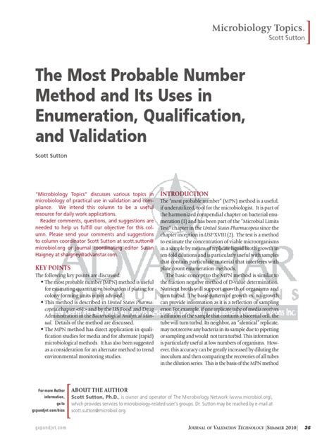 The Most Probable Number Method And Its Pdf Colony Forming Unit Laboratory Techniques